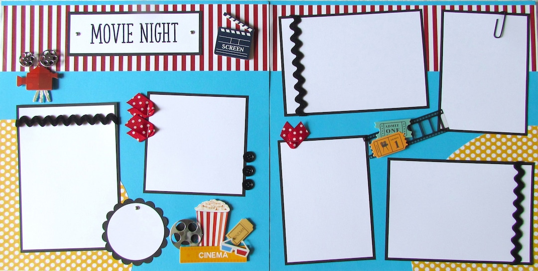 MOVIE NIGHT 12x12 Premade Scrapbook Pages - Boy or Girl Scrapbook ...