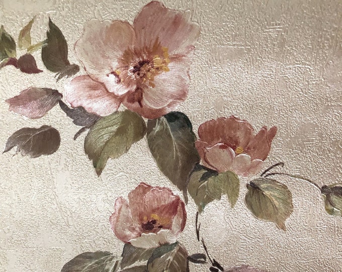 Vintage Wallpaper Pieces Beautiful Floral With Textured Pearly Finish ...