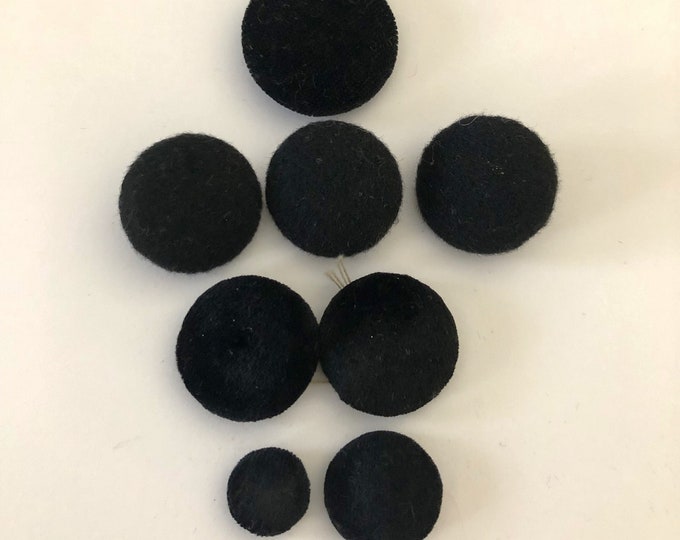 Vintage Buttons - Black Velvety Covered Buttons - Dome Shaped ...