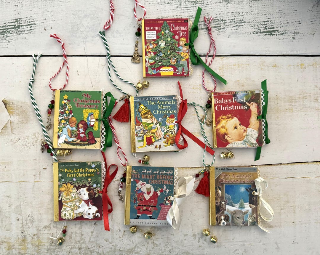 Handmade Christmas Little Golden Book Junk Journal Ornament Tiny ...