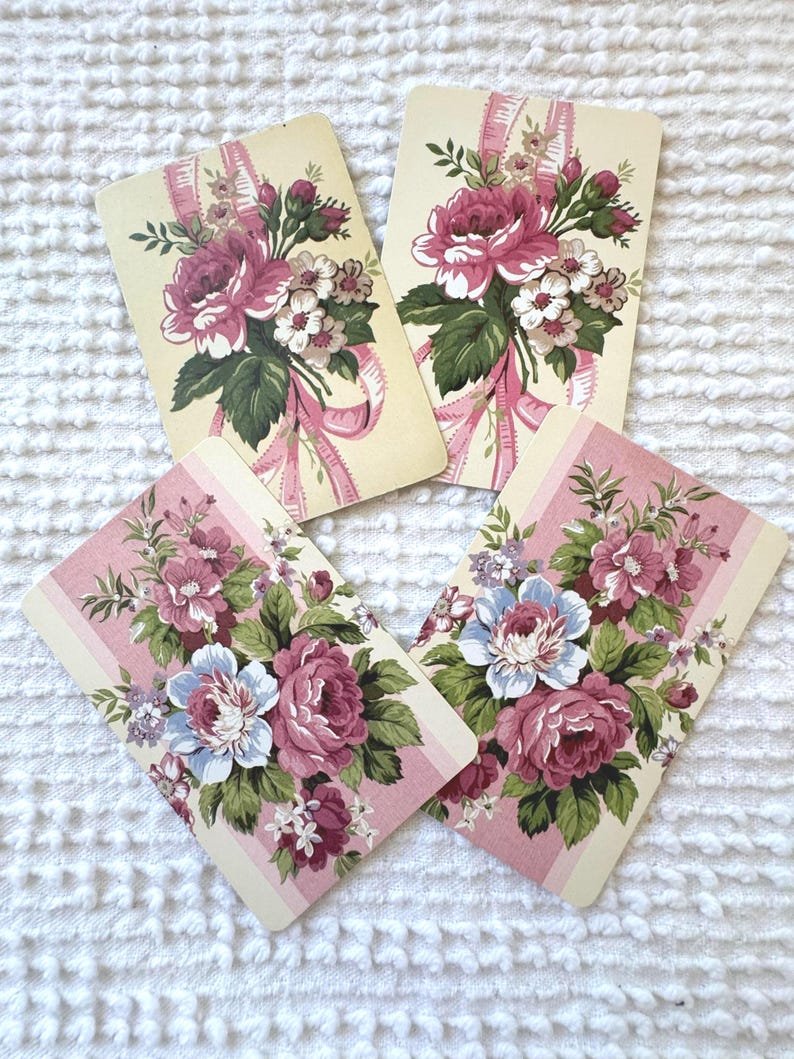 Vintage Rose Playing Cards - Set of 4 - for Collage & Crafting - Etsy