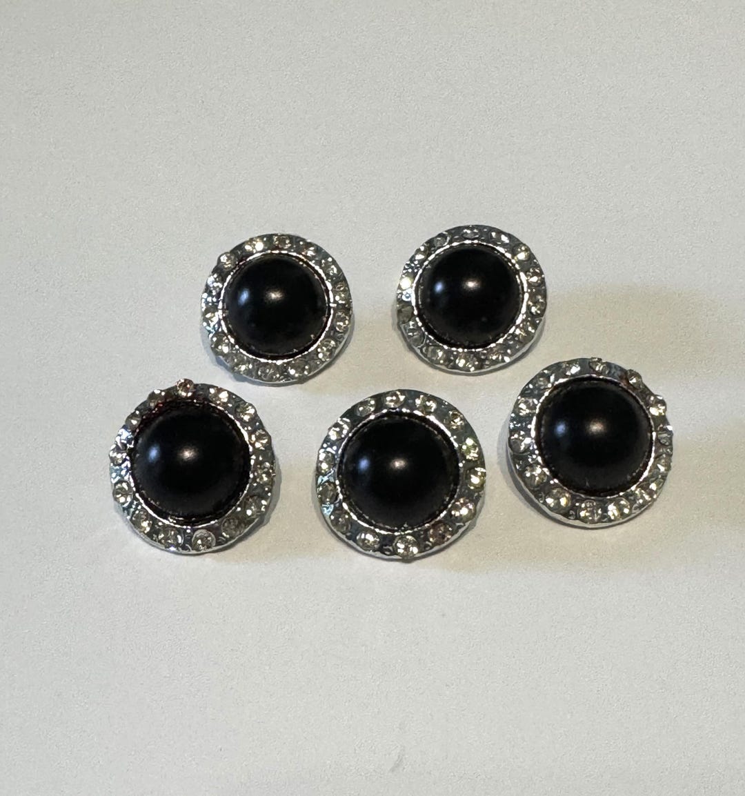 Vintage Black and Rhinestone Buttons Set of 5 Metal Shank Backs Mid ...
