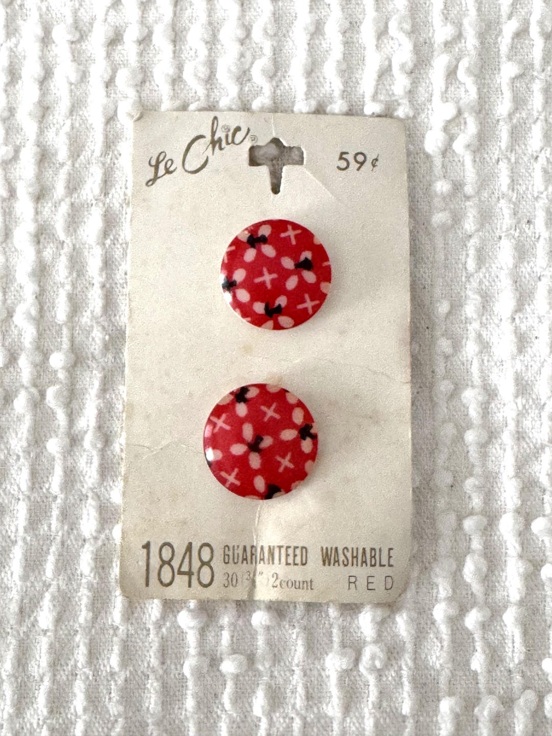 Vintage Buttons - Red and White Decorative Buttons - Set of 2 on ...
