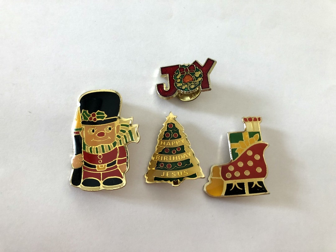 Vintage Christmas Enamel Pins - Set of 4 - Enamel Brooch, Crafting ...