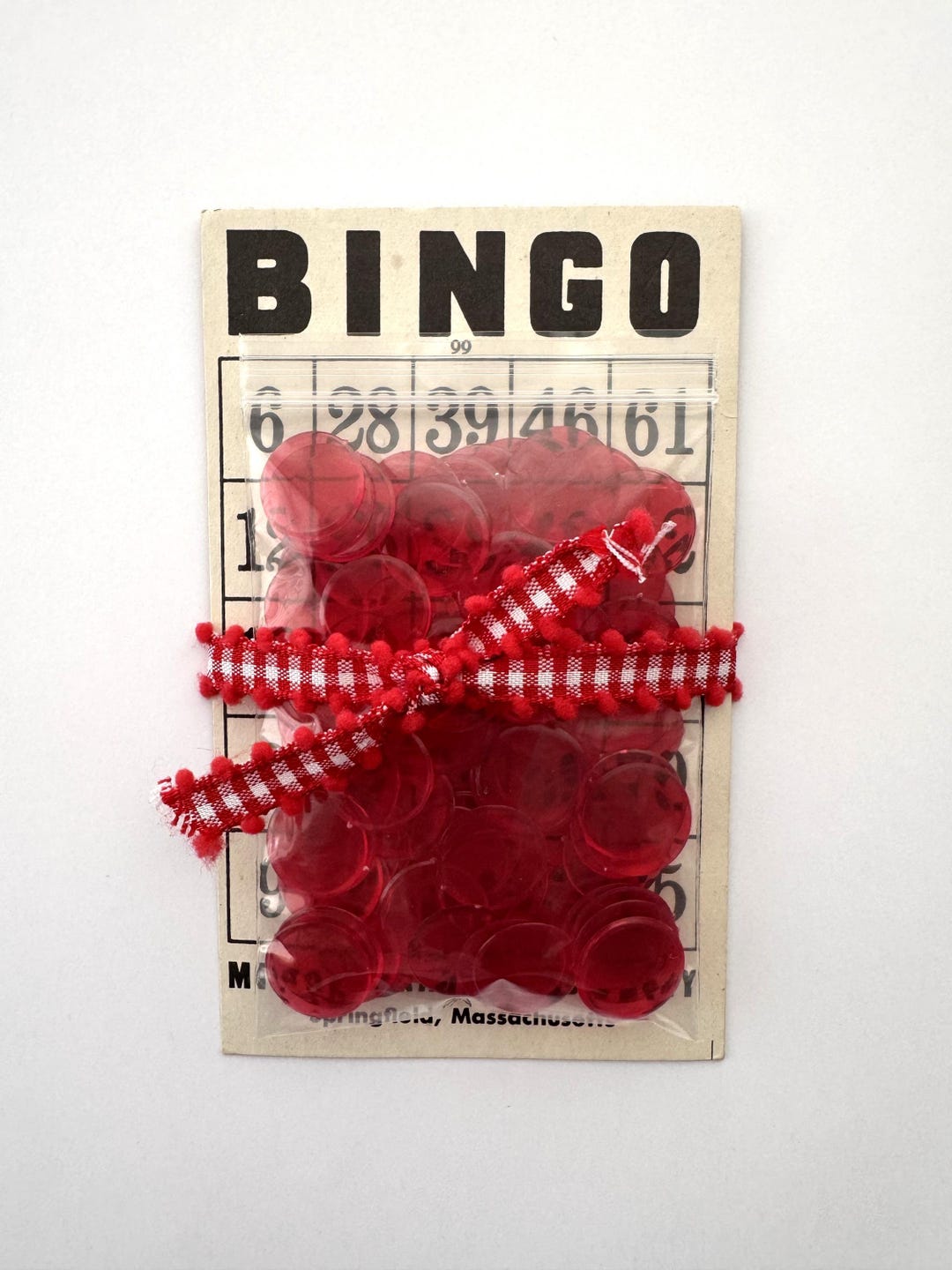 Vintage Bingo Card With Package of 100 Red Plastic Marker Chips - Use ...