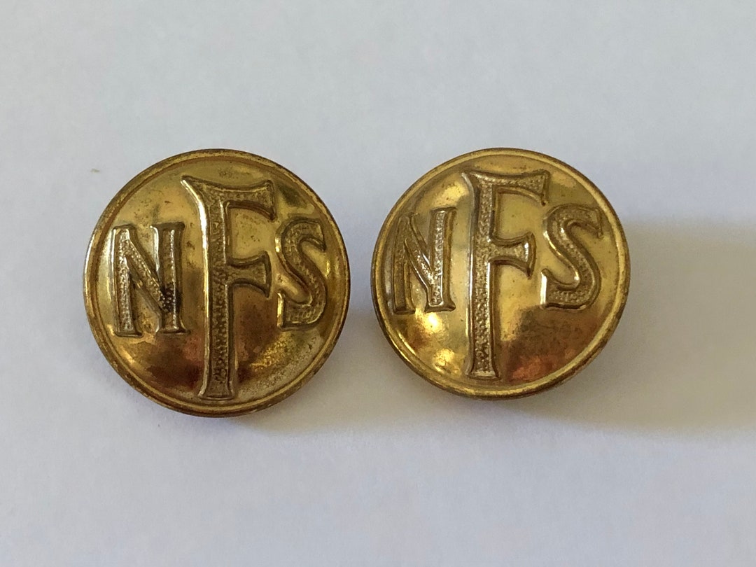 Vintage Set of 2 NFS Inscribed Large Pressed Brass Shank Buttons ...