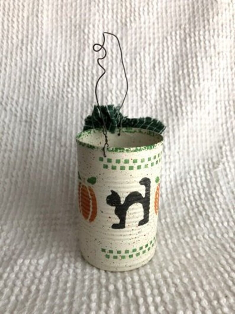 Vintage Halloween Decor Altered Tin Can Dish Stenciled With - Etsy