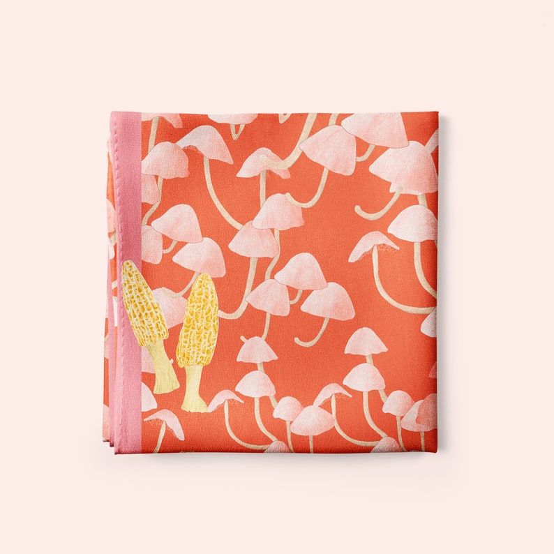 Mushroom Delight Silk Scarf - Hand-illustrated Fungus Design - Etsy
