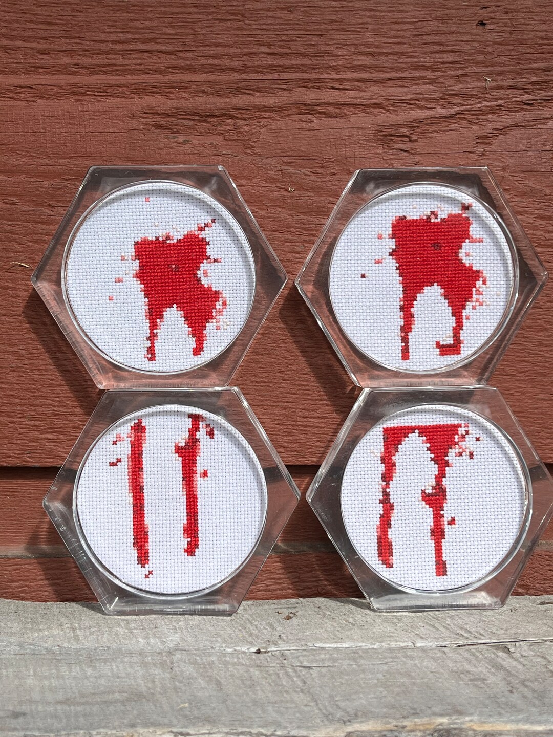 Cross Stitch Blood Drip Crime Scene Coasters - Etsy