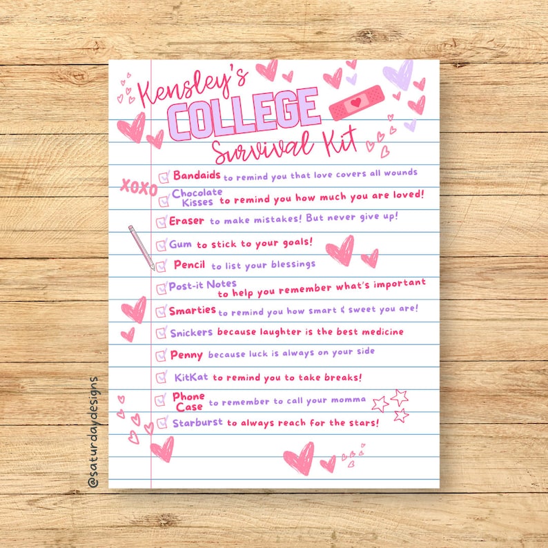 College Survival Kit Printable - Instant Digital Download - Fully Customize and Personalize ...