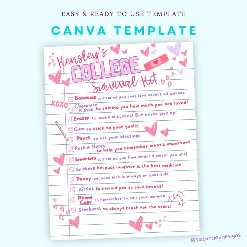 College Survival Kit Printable - Instant Digital Download - Fully ...