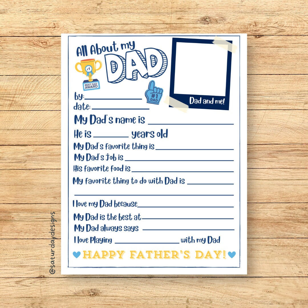 Father's Day Printable - Instant Digital Download - All About Dad ...