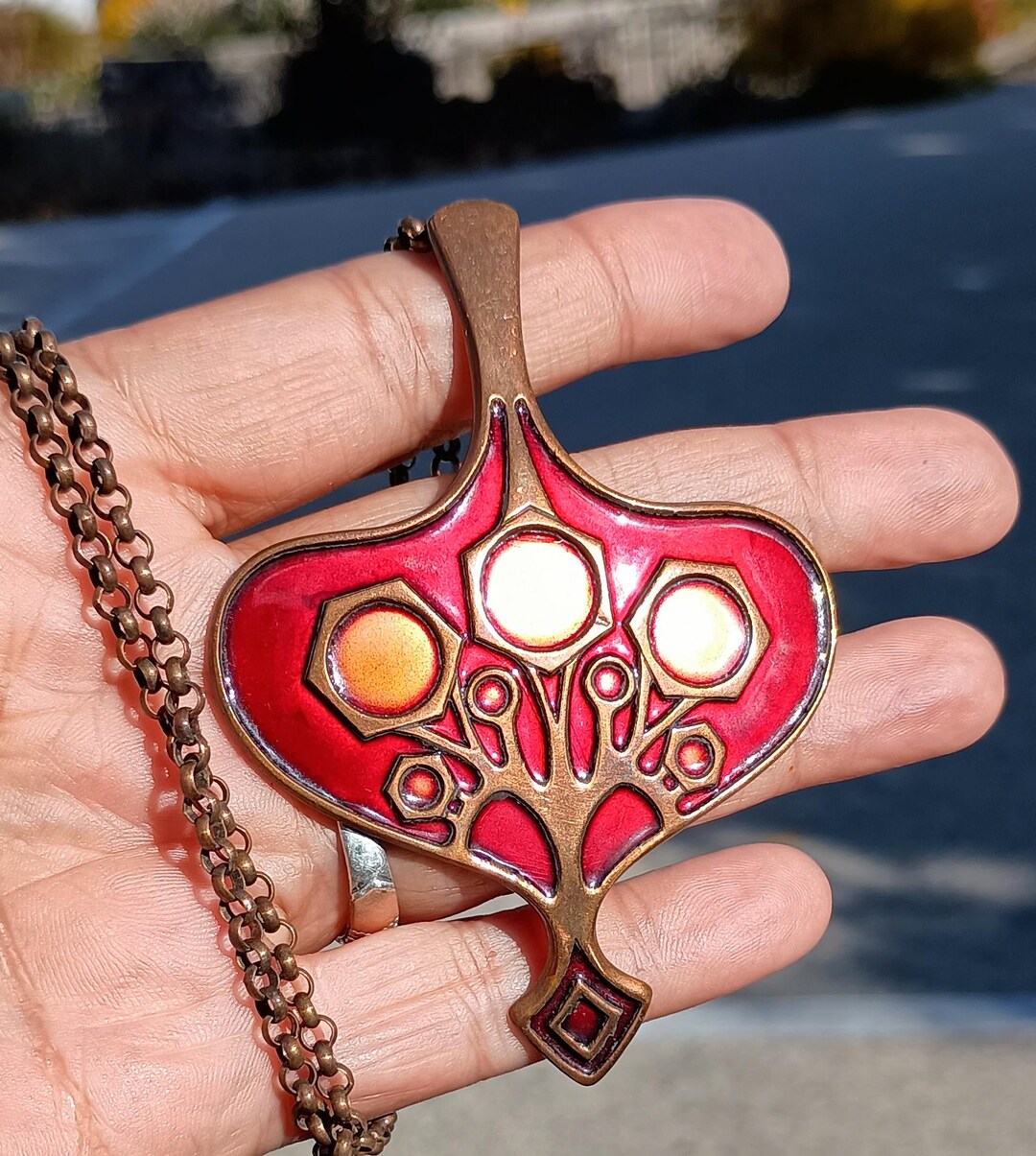 DAVID-ANDERSEN NORWAY Large Copper Enameled Pendant and Copper Chain ...