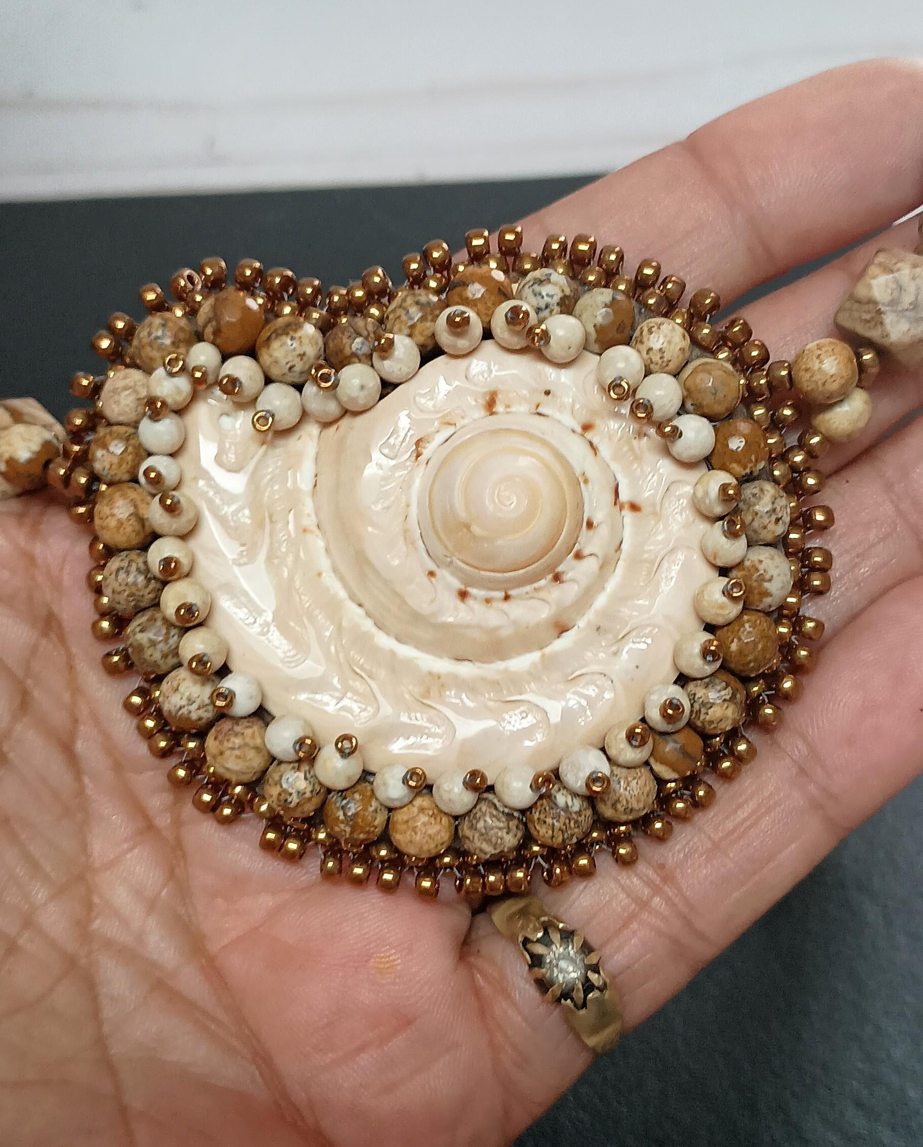 Jasper and Melon Seashell Hand Beaded Necklace. - Etsy