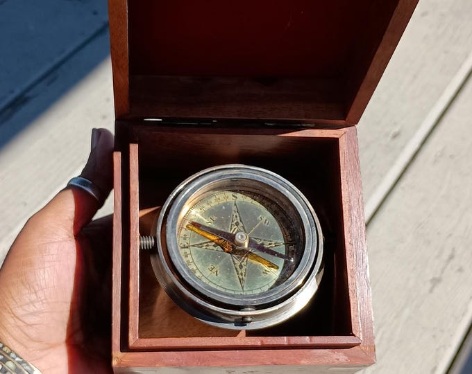 Brass Compass in a Wood Box. Vintage Pier 1 Imports. - Etsy