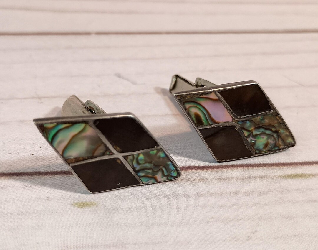 Taxco Vintage Cufflinks. Abalone, Onyx and Sterling Mens Jewelry ...