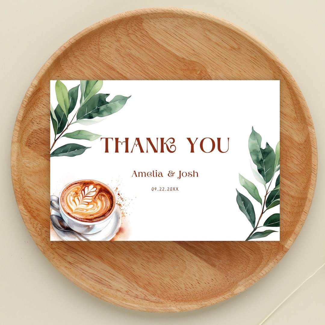 Editable Coffee Themed Thank You Insert Card, Instant Download, Baby ...