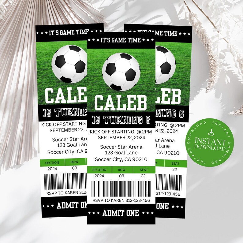 Editable Ticket Soccer Birthday Invitation, Football Birthday ...