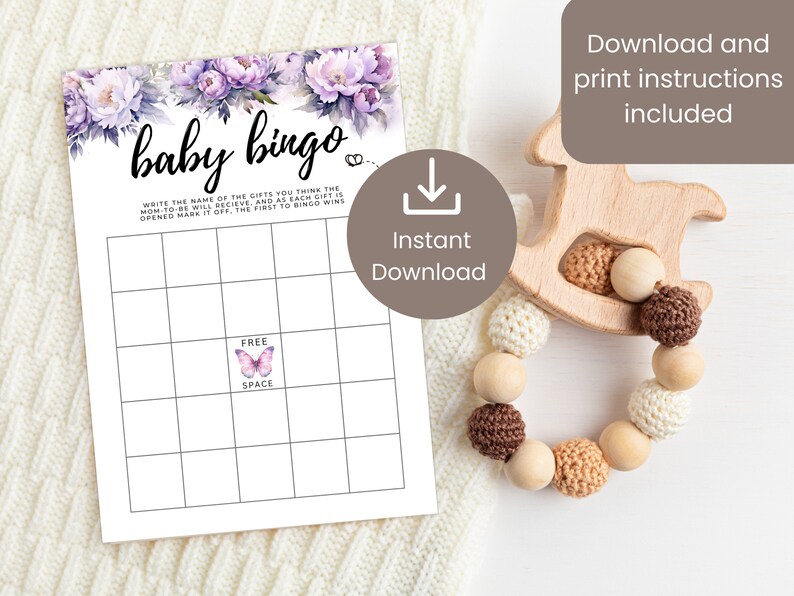 Purple Butterfly Bingo Card for Baby Shower, Butterfly Shower Game ...