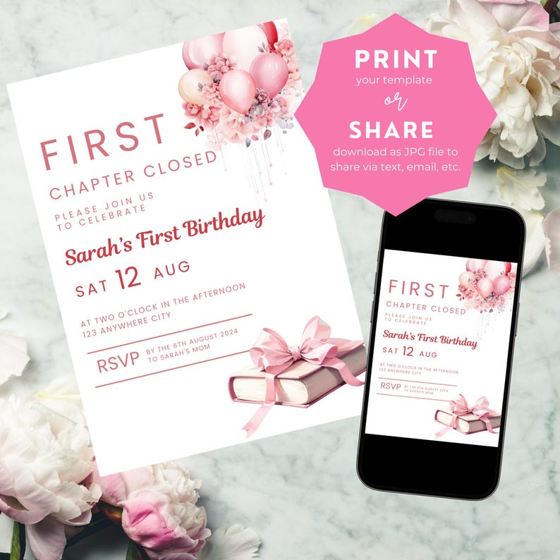 Editable First Chapter Birthday Invite, Library Theme Party Invite, One ...