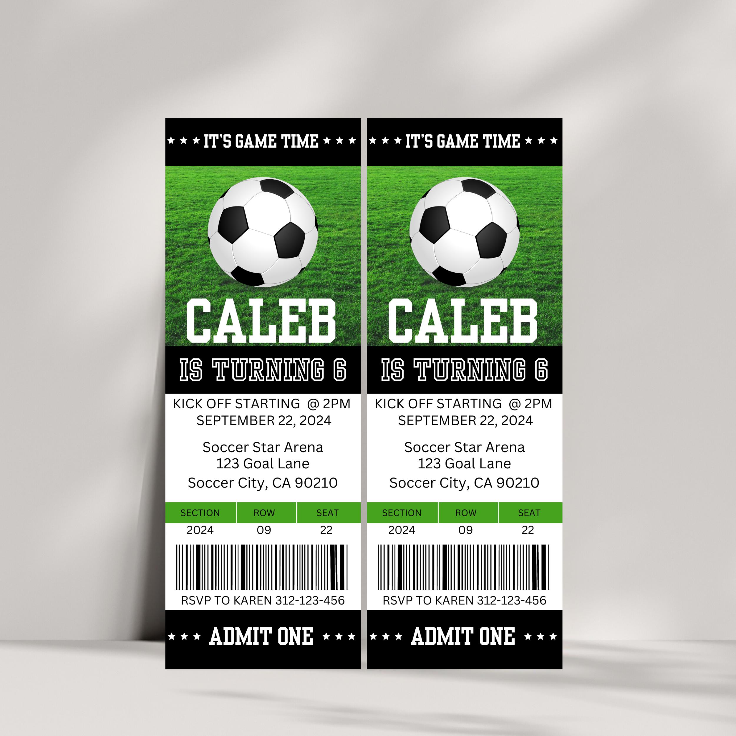 Editable Ticket Soccer Birthday Invitation, Football Birthday ...