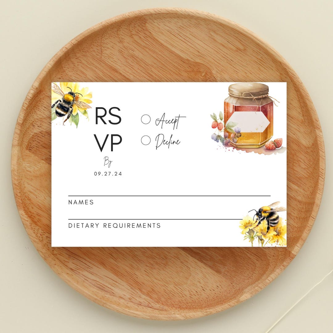 Editable Honey Bee Themed RSVP Card Template, A Little Honey is on the ...