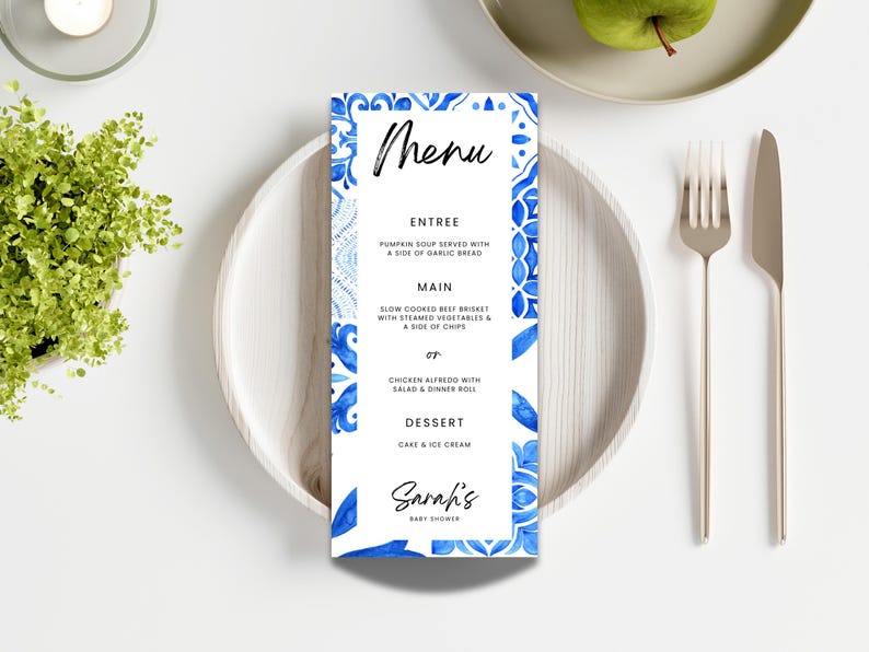 Editable Blue Tile Menu INSTANT DOWNLOAD, Amalfi Coast, Italy Wedding ...