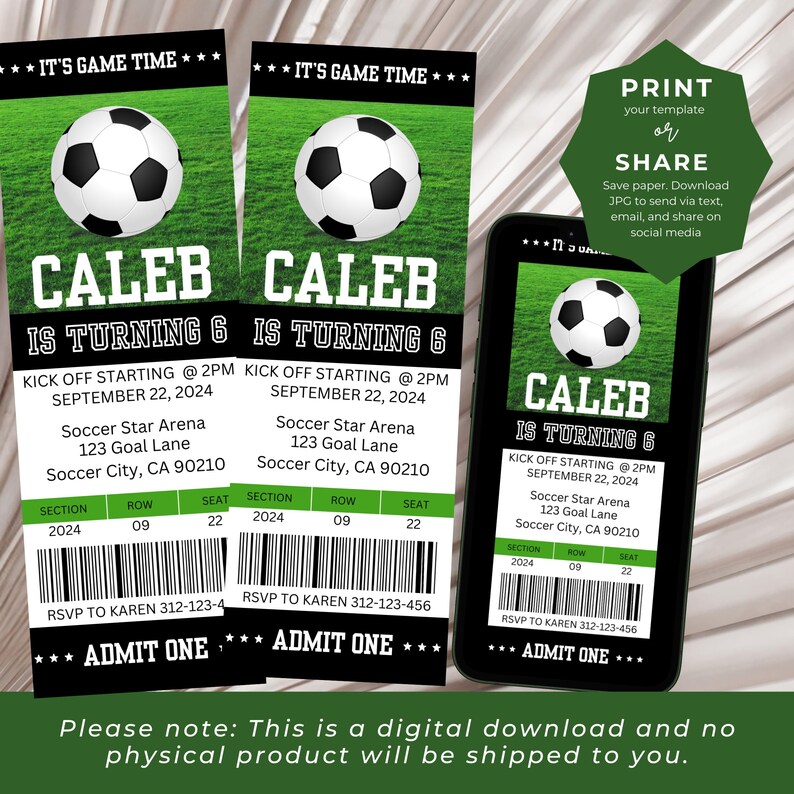 Editable Ticket Soccer Birthday Invitation, Football Birthday ...
