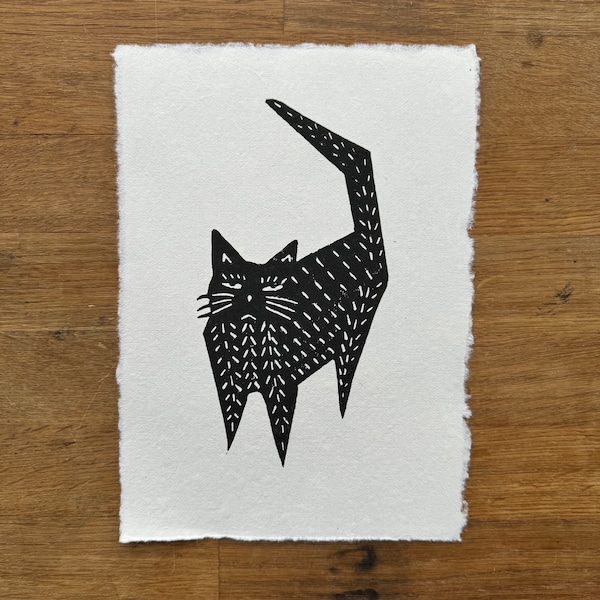 Cat Lino Print - Etsy UK