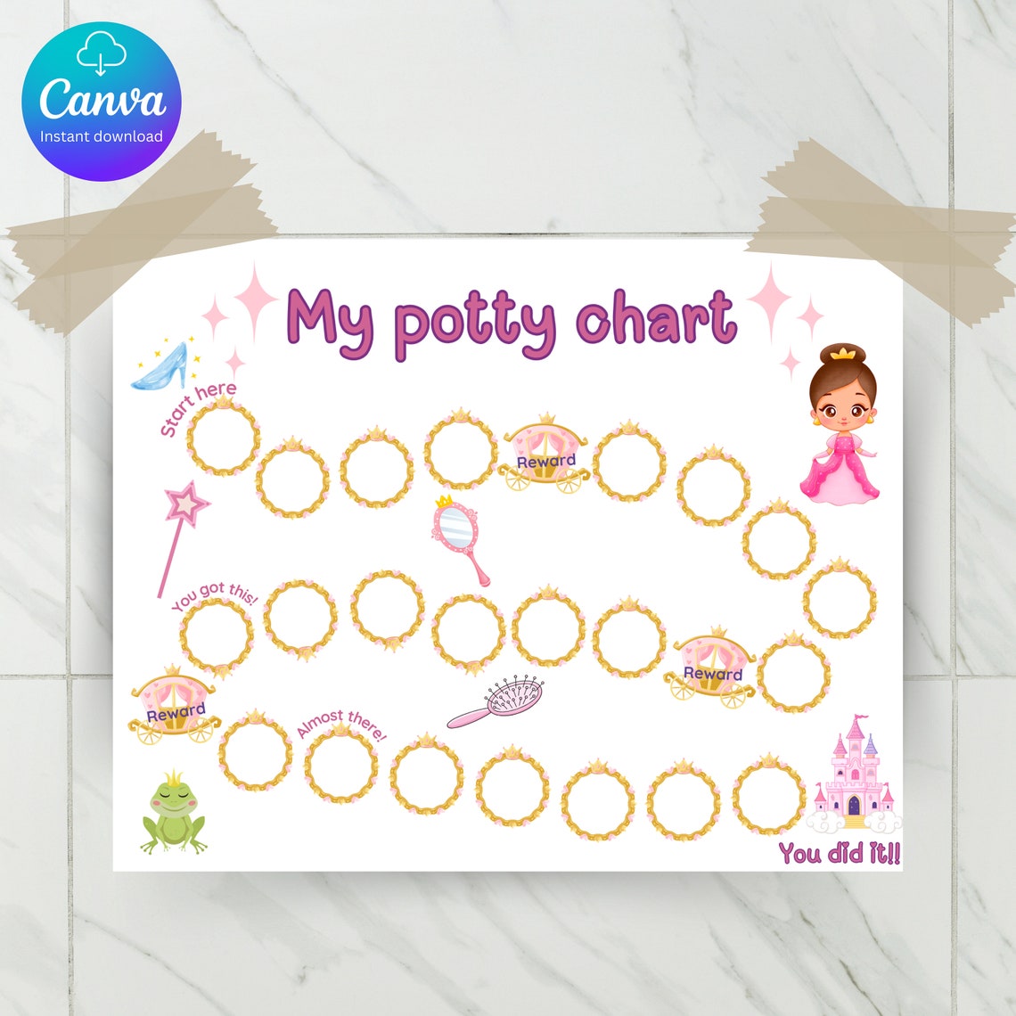 Printable Princess Potty Chart, Princess Potty Chart, Instant Download ...
