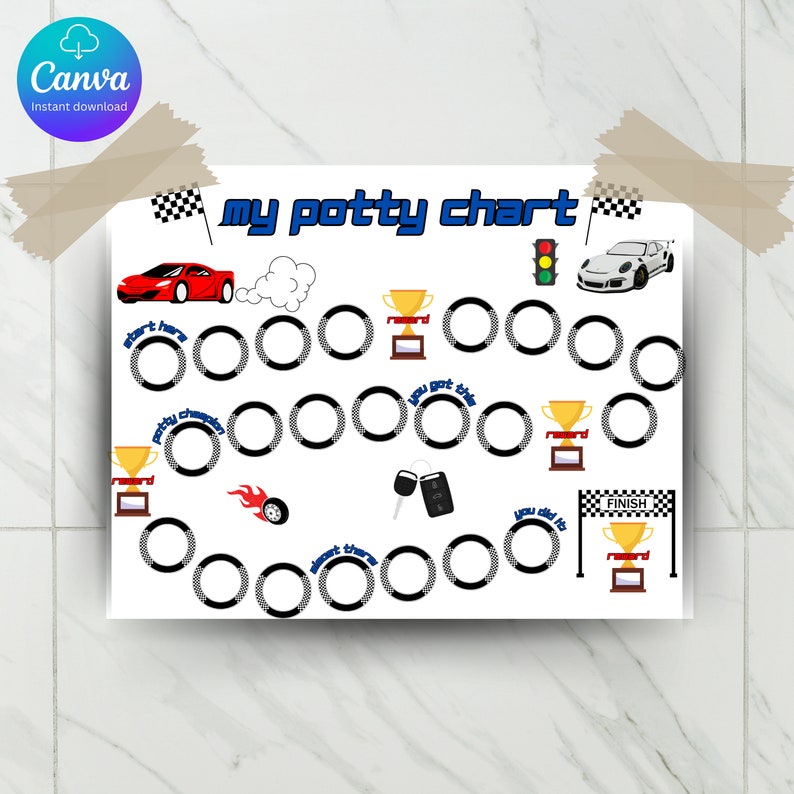Printable Race Car Potty Chart, Race Car Potty Chart, Instant Download ...