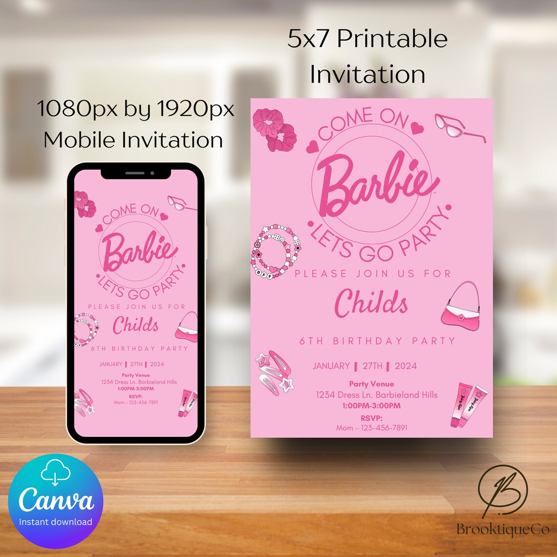 Barbie Birthday Invitation,fashion Doll Invitations,editable Pink Party ...