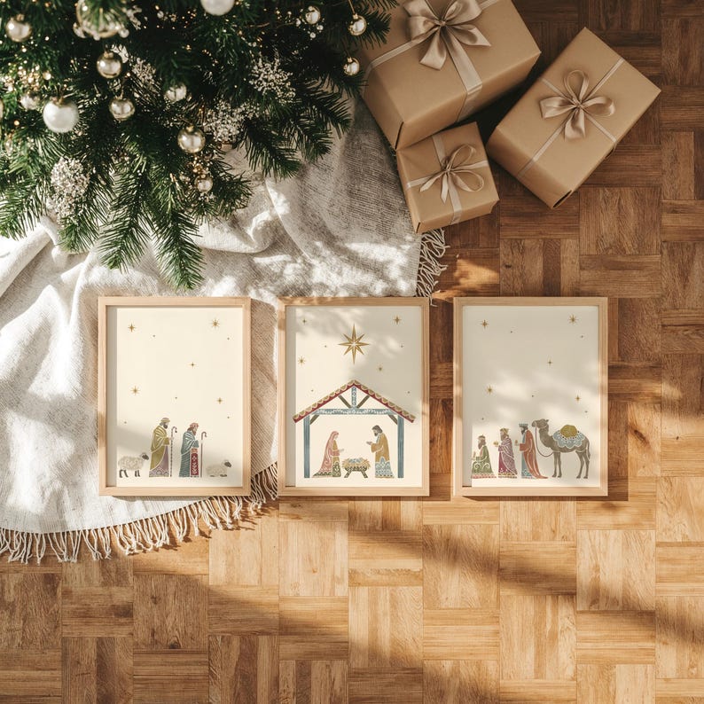 Whimsical Nativity Scene Print Set | Colorful Christian Christmas Wall ...
