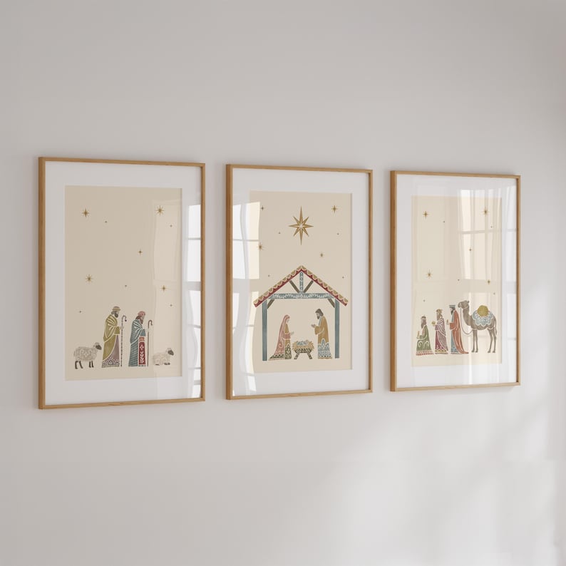 Whimsical Nativity Scene Print Set | Colorful Christian Christmas Wall ...