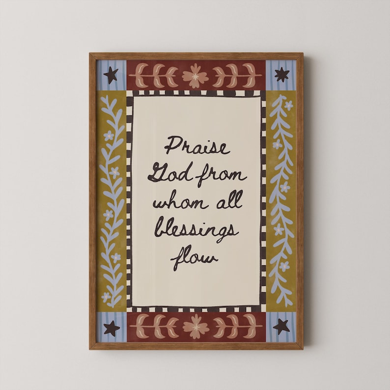 Praise God From Whom All Blessings Flow Print | Christian Folk Art Wall ...