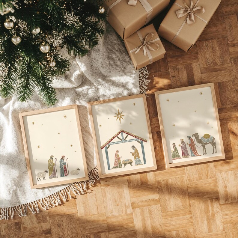 Whimsical Nativity Scene Print Set | Colorful Christian Christmas Wall ...