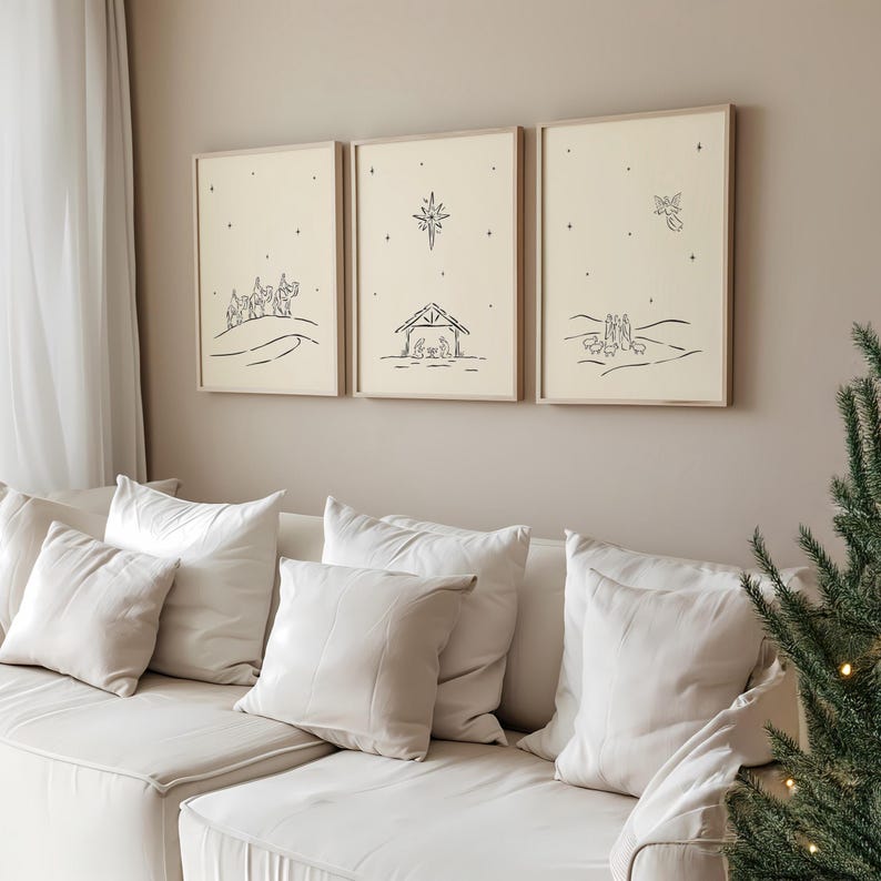 Christmas Nativity Wall Art Set | Neutral Manger Wise Men Shepherds ...