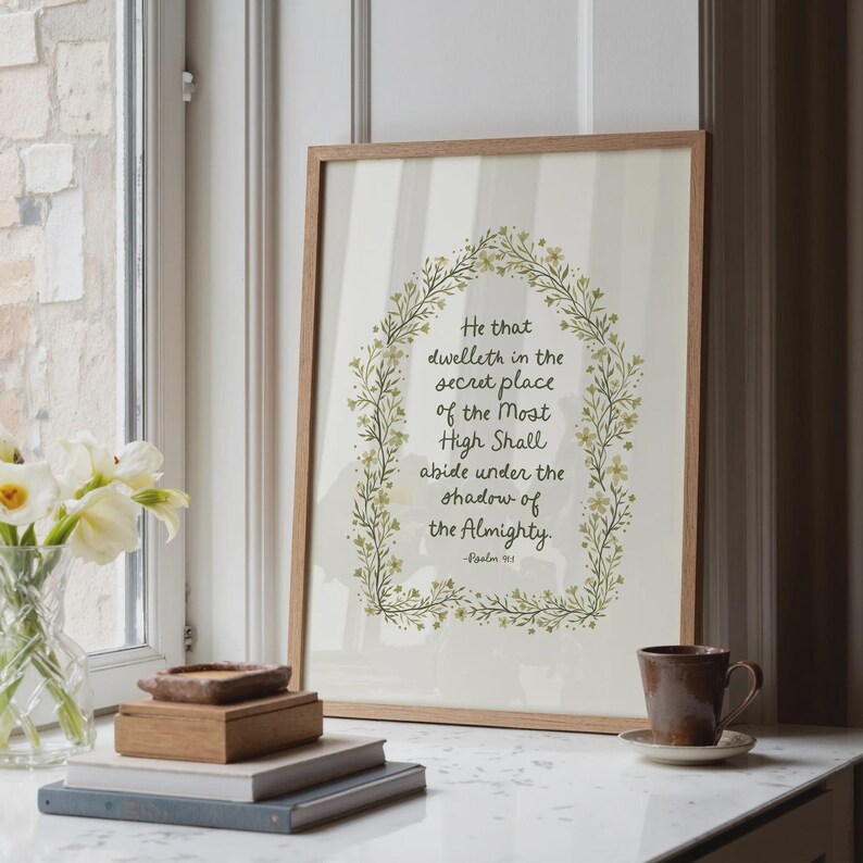Psalm 91 Wall Art, Secret Place Scripture Art, Botanical Print ...