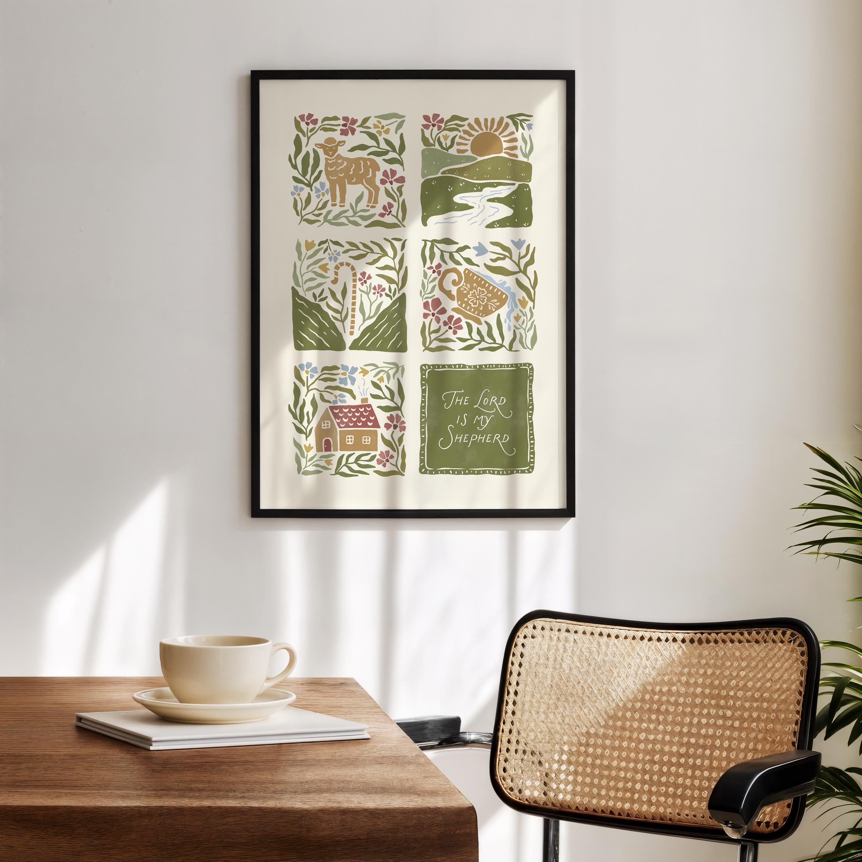 Psalm 23 Folk Art Print | Christian Artwork Botanical Illustration ...
