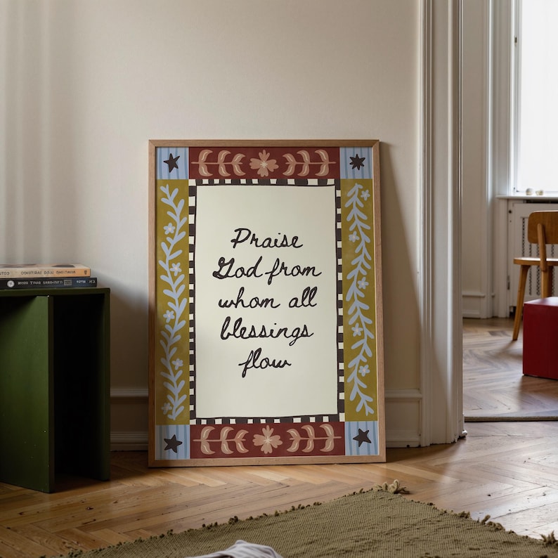 Praise God From Whom All Blessings Flow Print | Christian Folk Art Wall ...