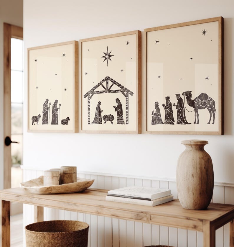 Minimal Christian Nativity Scene Print Set | Neutral Christmas Decor ...