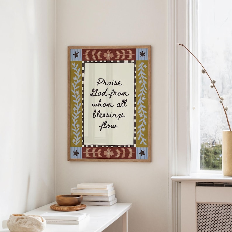 Praise God From Whom All Blessings Flow Print | Christian Folk Art Wall ...