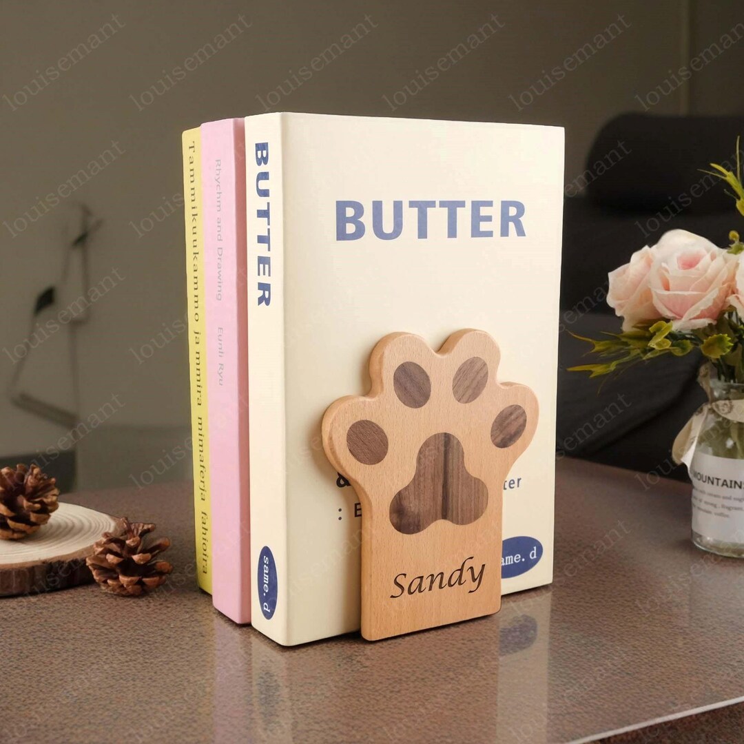 Personalized Wooden Bookends, Cute Cat Paw Bookends, Non-slip Bookends ...