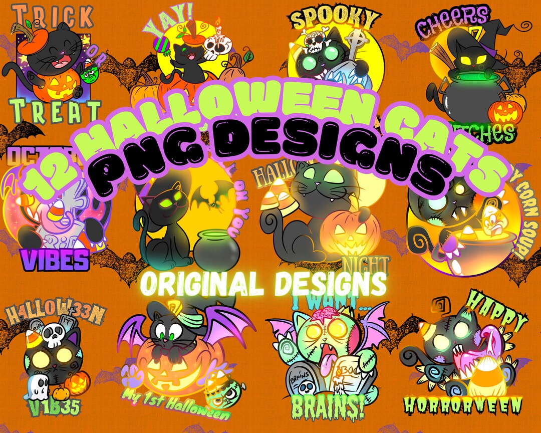 12 Halloween Cats PNG Designs, Cute Cats, Halloween Designs - Etsy