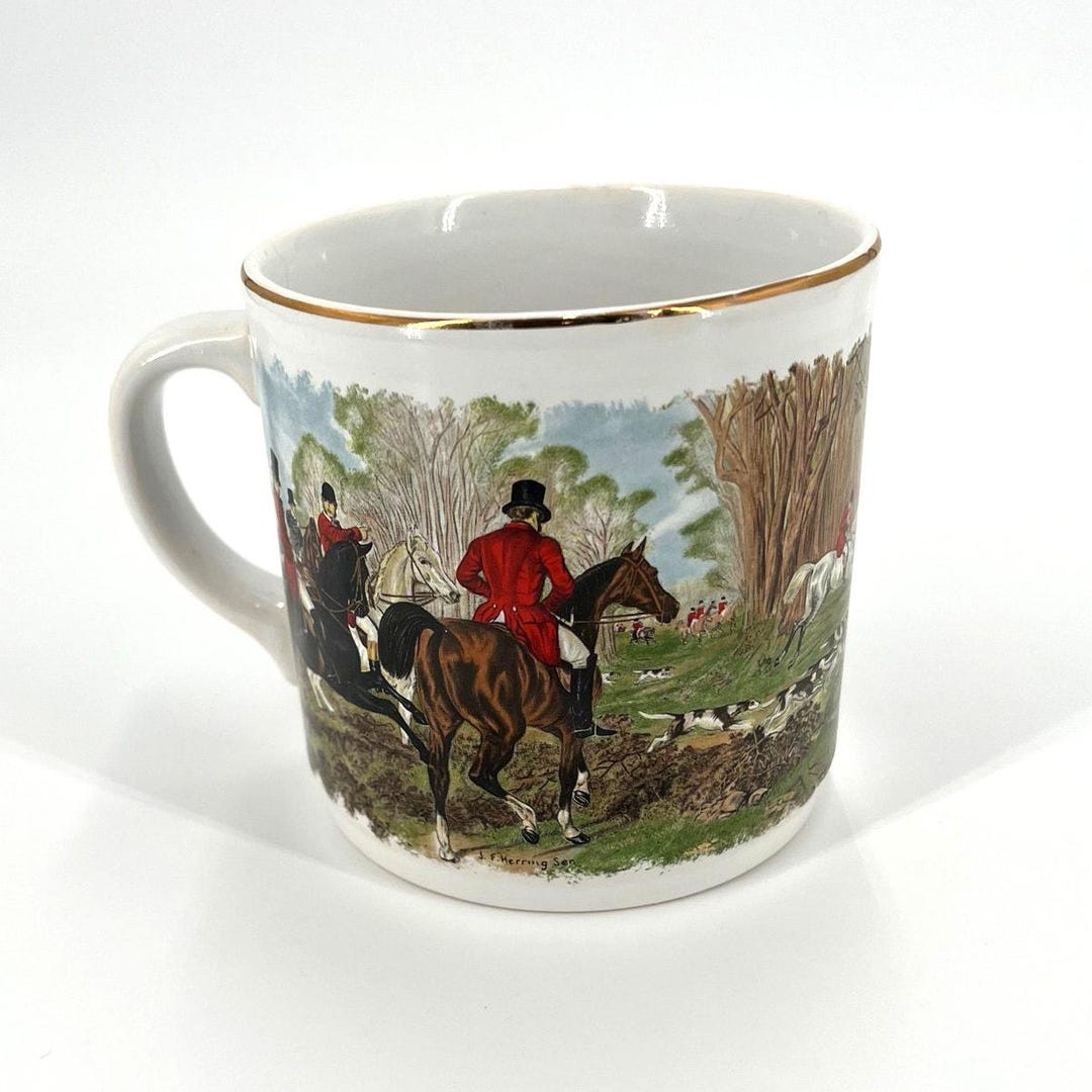 Vintage Coloroll England Fox Hunt Coffee Mug Horse / Dog Ceramic ...