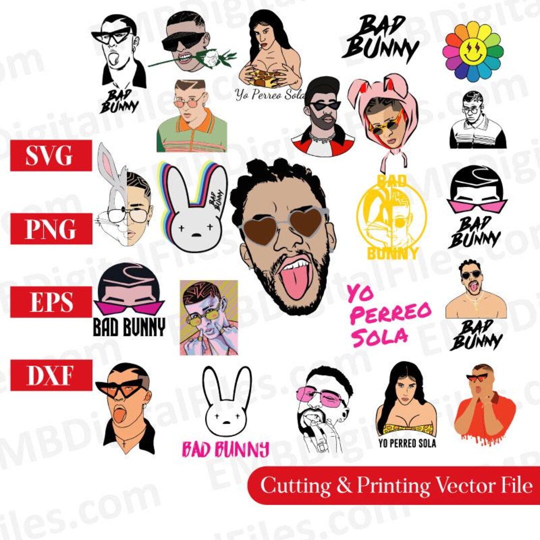 Cartoon Character Bundle, Layered Svg ,bad Bunny SVG File, Bad Bunny ...