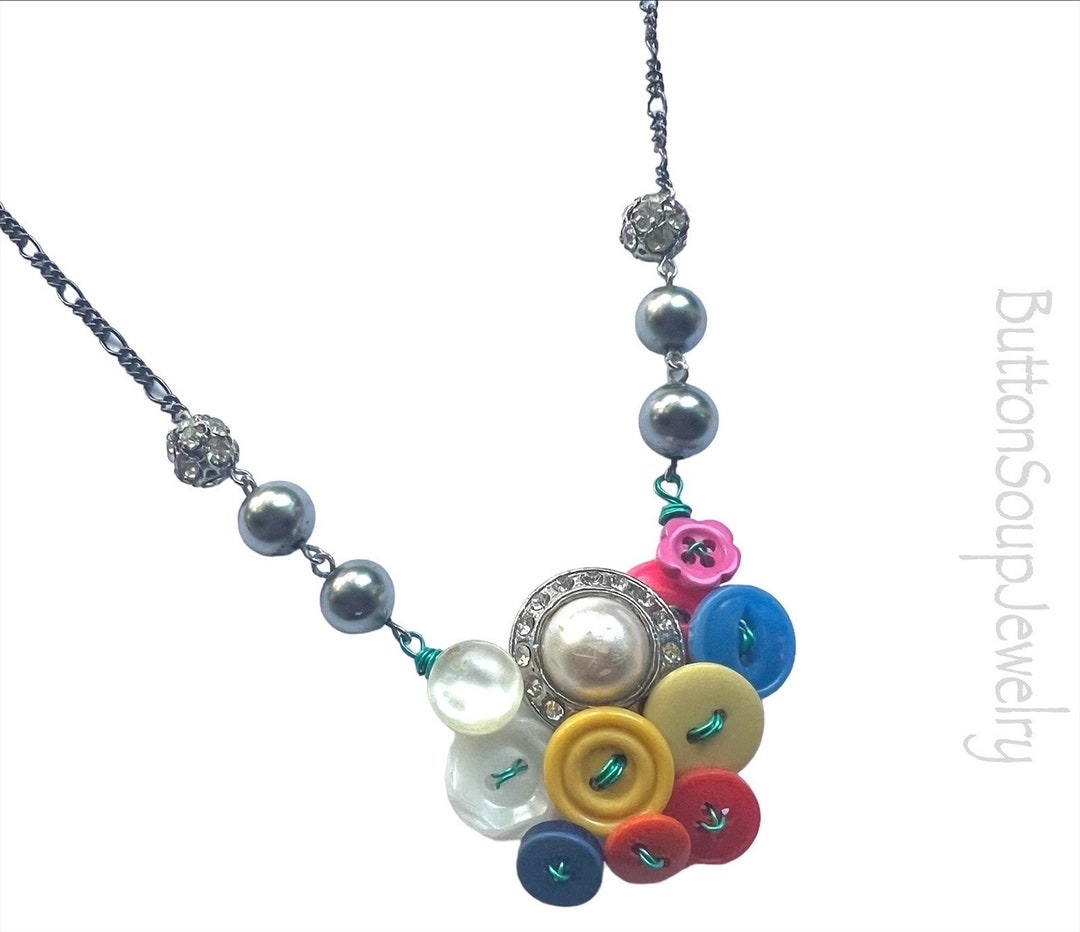 Cute Little Colorful Cluster Button Necklace Pearl Sparkle - Etsy