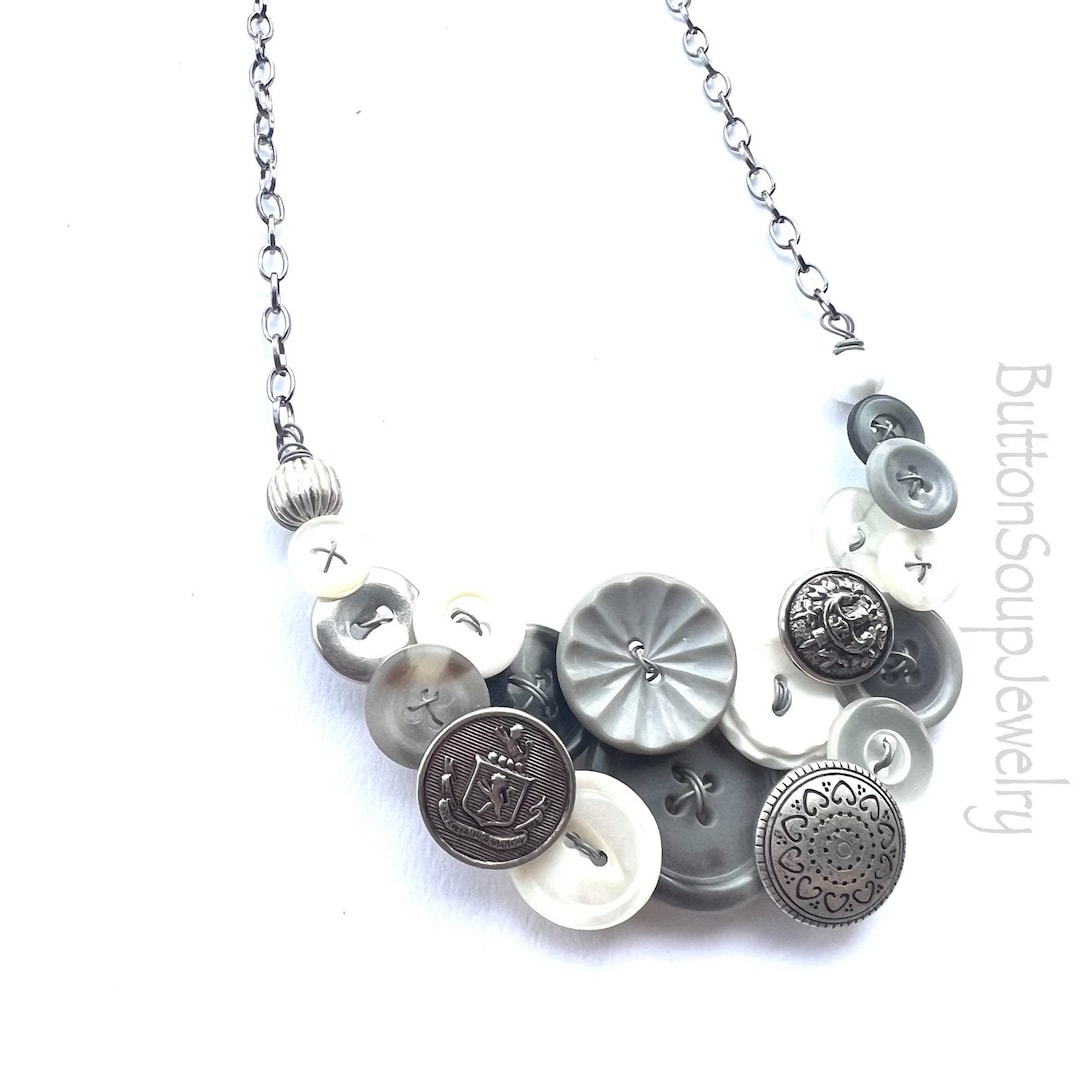 Gray and White Upcycled Vintage Button Necklace - Etsy