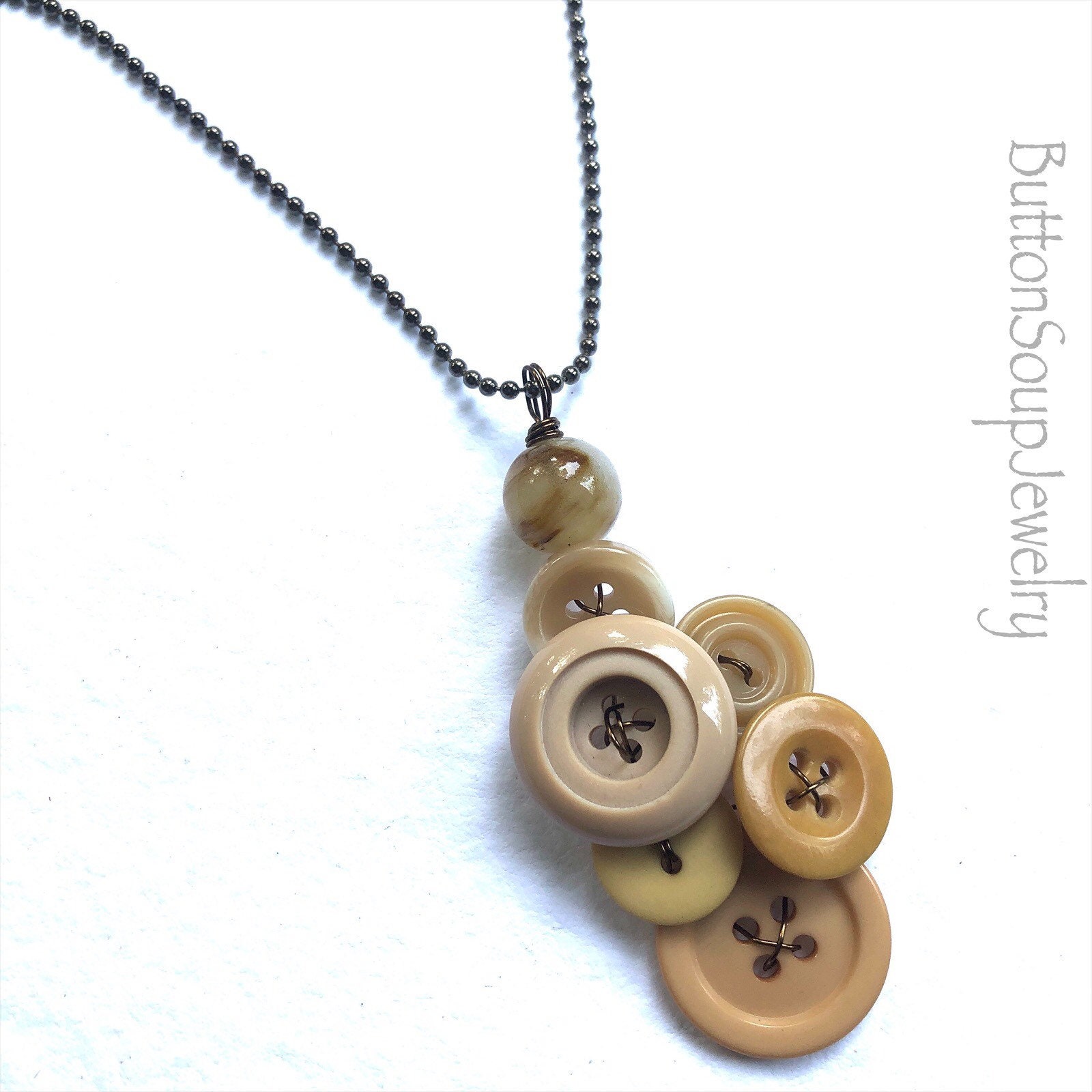 Vintage Button Pendant Necklace Neutral Tan Camel - Etsy
