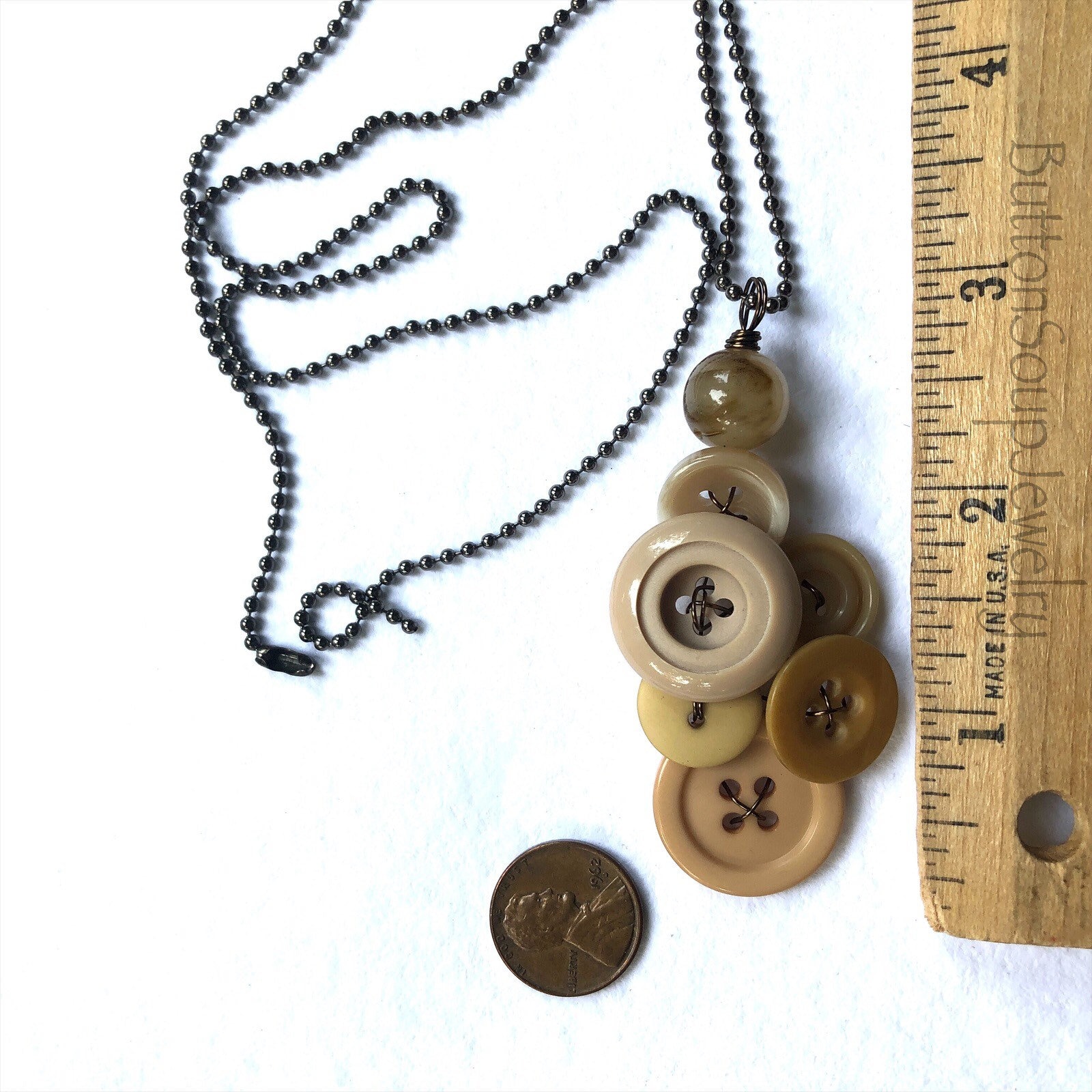 Vintage Button Pendant Necklace Neutral Tan Camel - Etsy